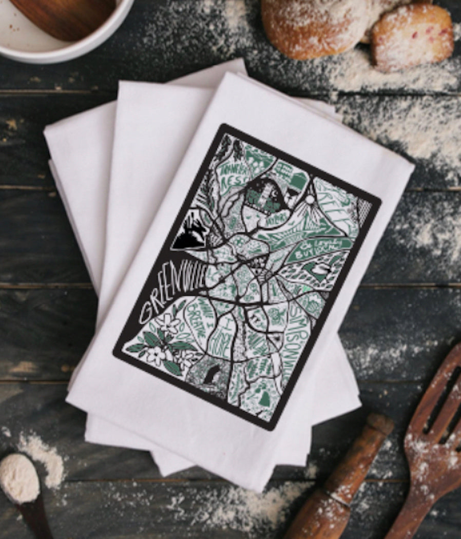 Tea Towel - Custom Map of Area by Downtown Muralist Sunny Mullarkey ...